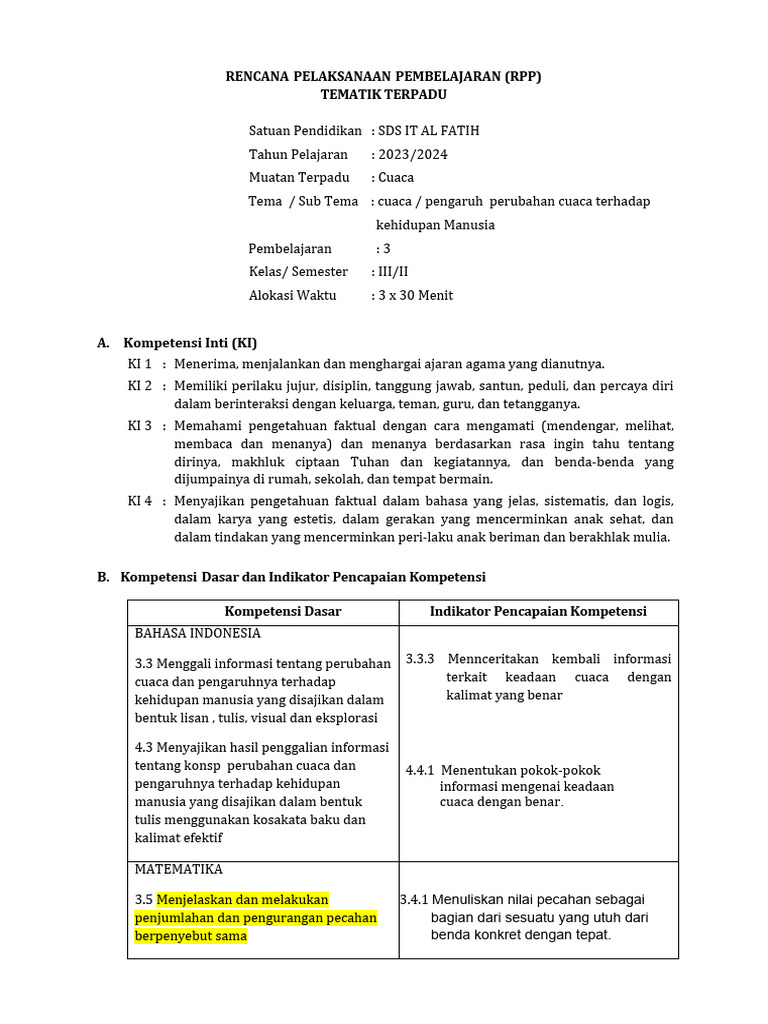 RPP Sub Tema 3 PB 3 | PDF | Karier & Perkembangan | Seni & Disiplin Bahasa