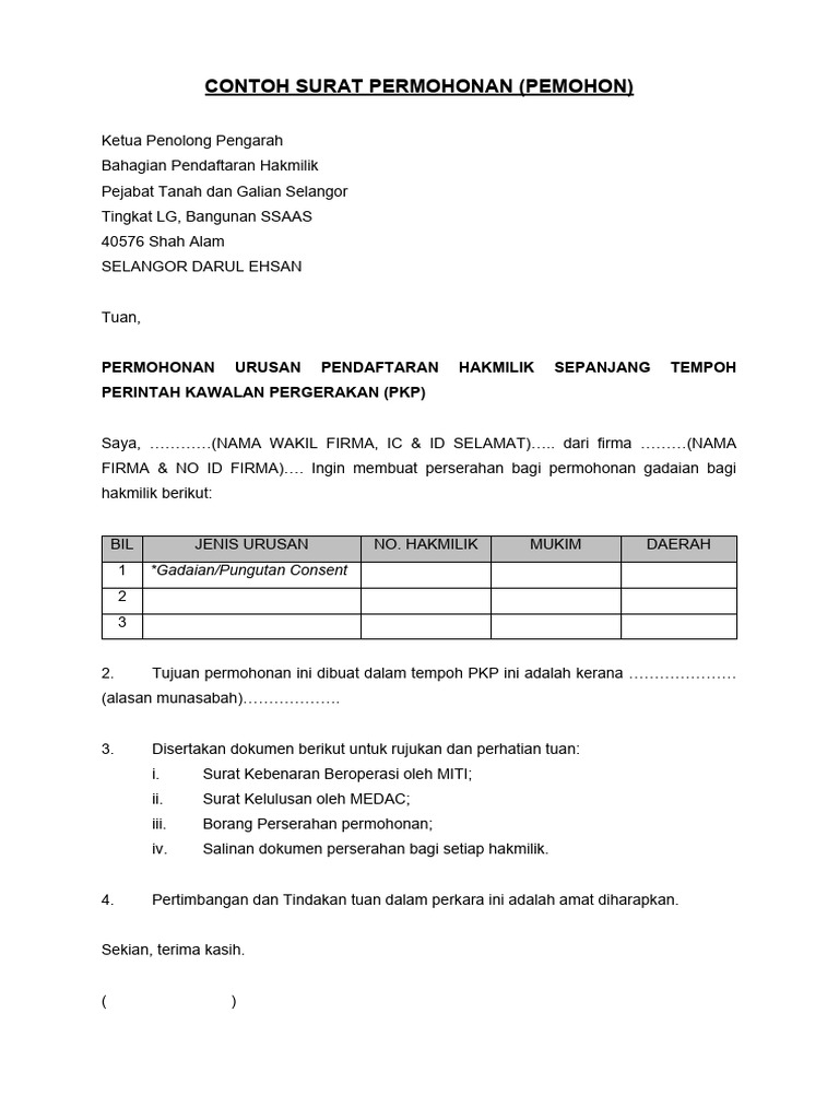 4 Deraf Surat Permohonan Pemohon | PDF