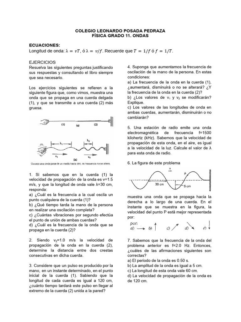 Física de Ondas para Grado 11 | PDF | Longitud de onda | Frecuencia