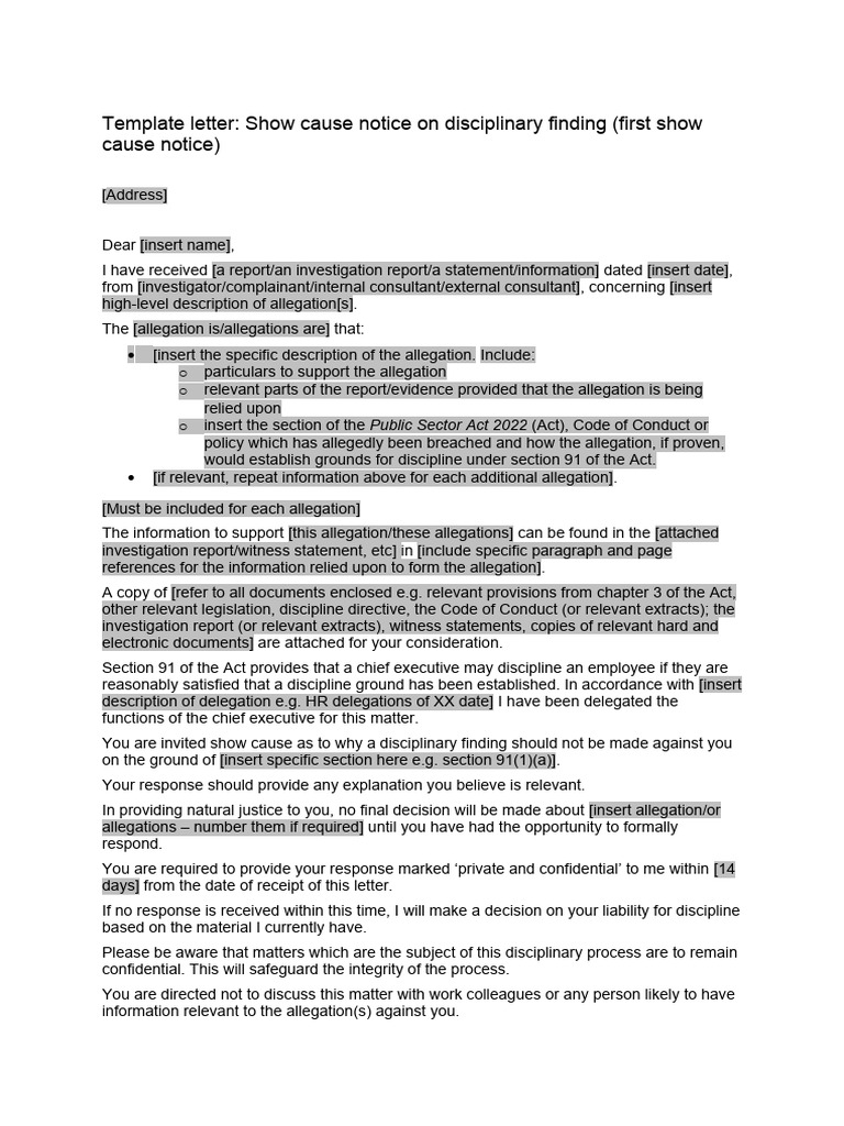 Template Letter Notice On Disciplinary Finding | PDF | Disciplines ...