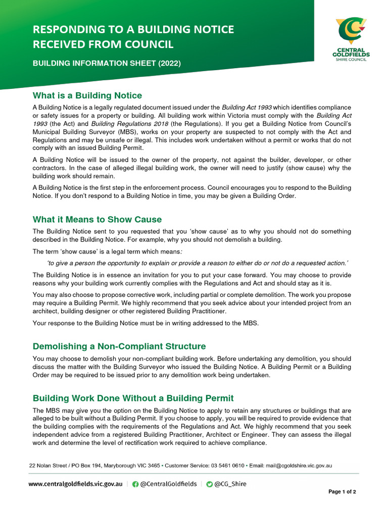 Building Information Sheet Building Notices 2022 | PDF | Regulatory ...