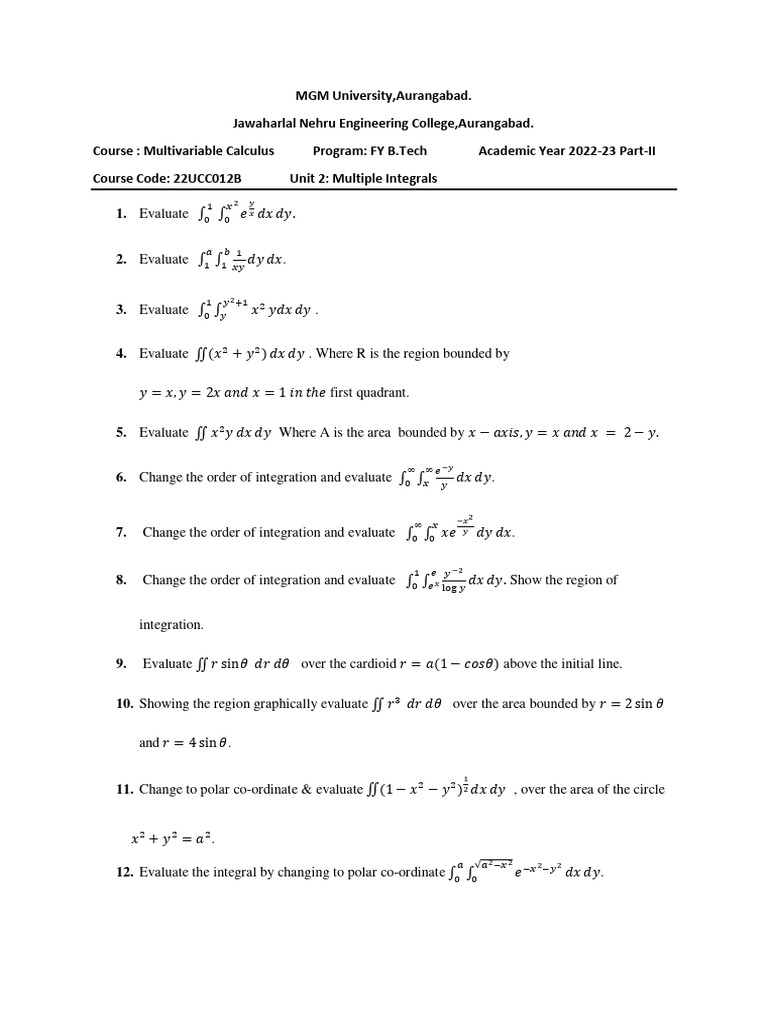MVC Unit 2 Multiple Integrals | PDF | Teaching Methods & Materials