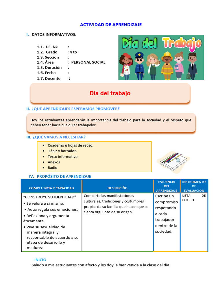 D3 A3 SESION PS. Día Del Trabajo | PDF | Relaciones Industriales ...