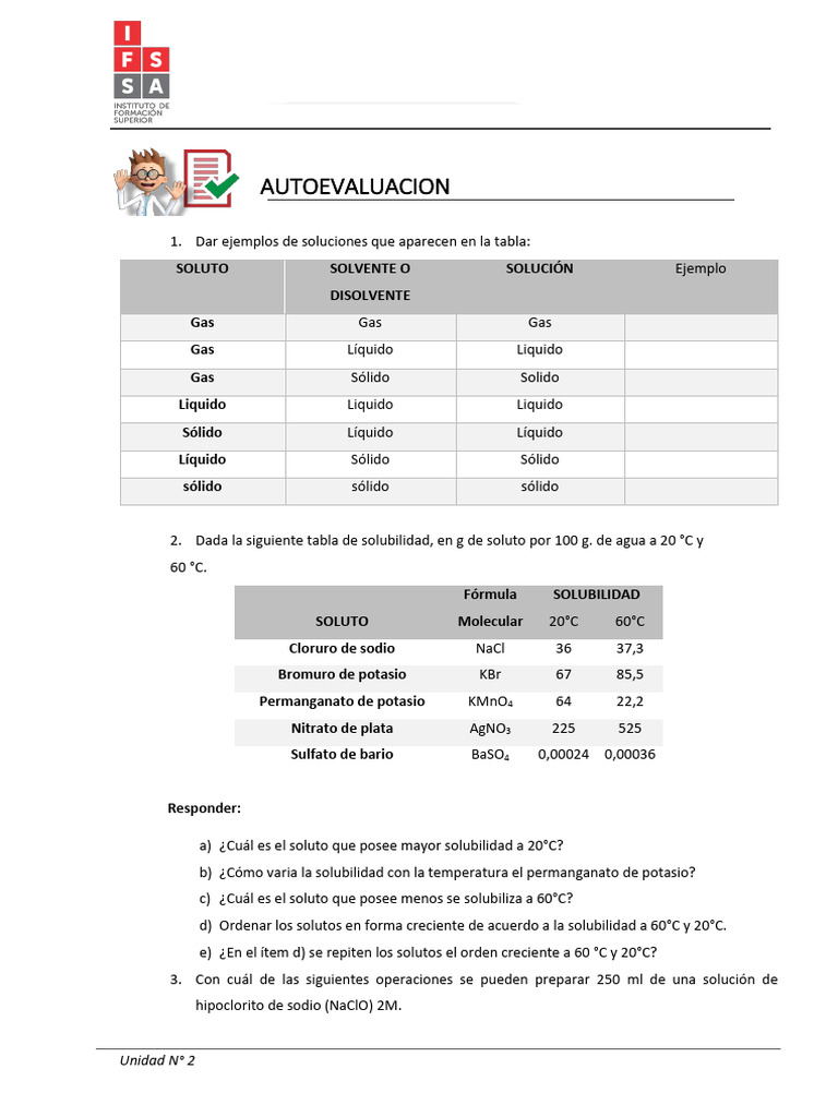 Ejercicios de Solubilidad y Preparación de Soluciones | PDF ...