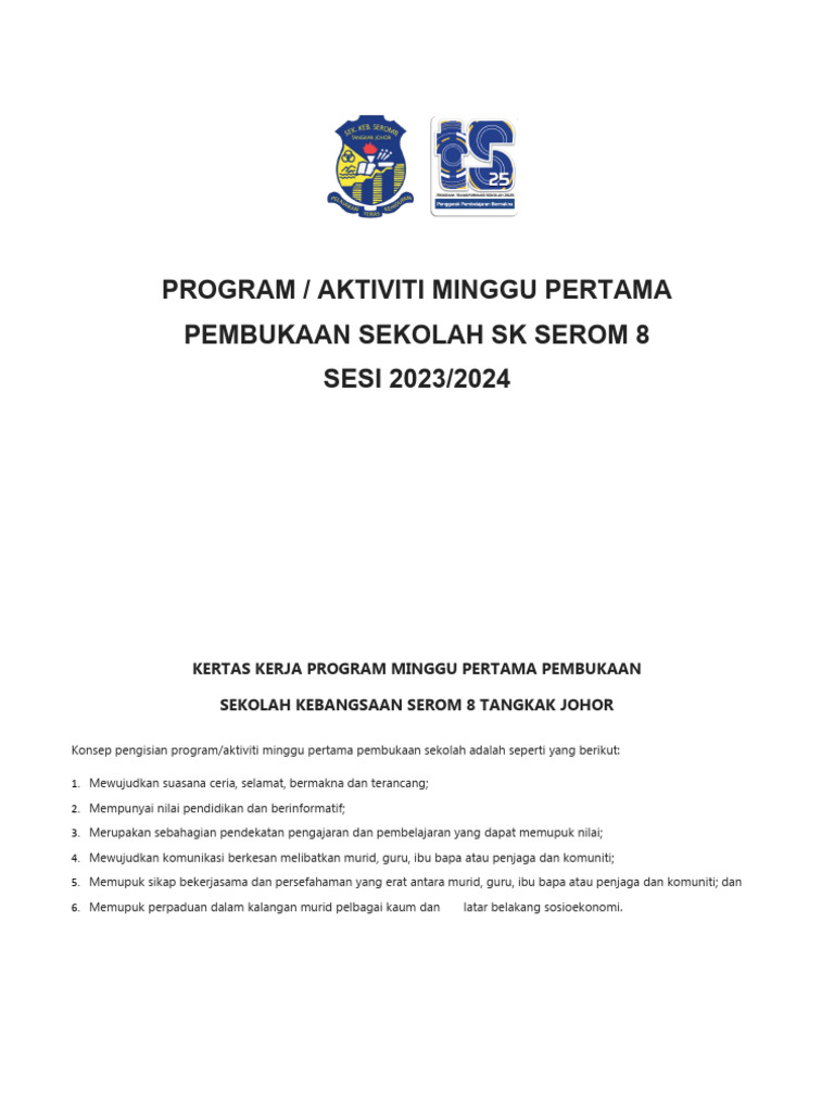 Konsep Program Minggu Pertama Pembukaan SKS 8 | PDF
