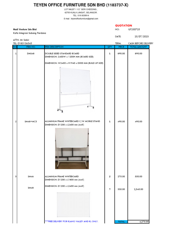 Quotation - Hadi Venture SDN BHD | PDF