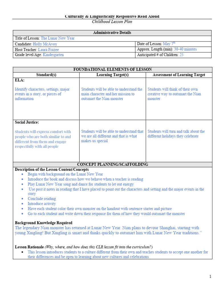 CLR Read Aloud Lesson Plan Template 1 1 1 | PDF | Lesson Plan | Learning