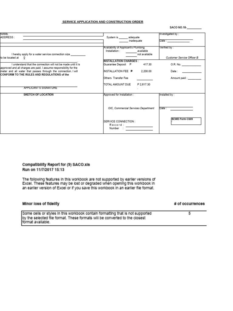 Water Service Connection Application Form | PDF | Microsoft Excel
