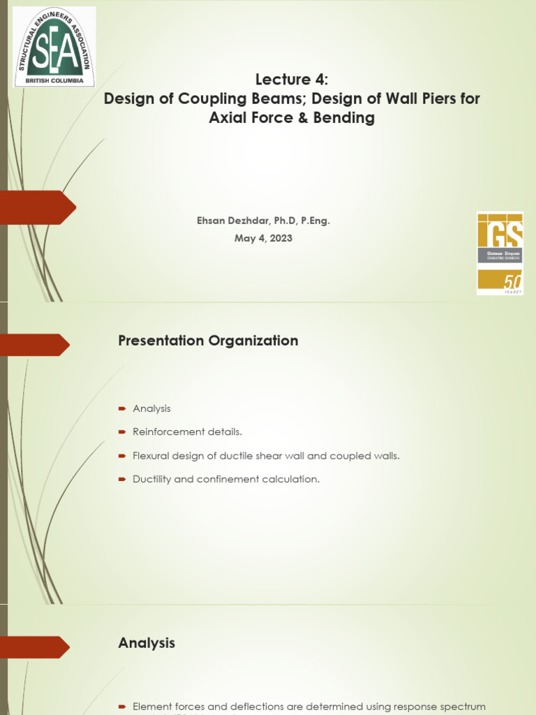 62 - 1 - 410-1-E5.1 Lecture 4 Coupling Beams Wall Piers For Axial Force Bend 2023 | PDF ...