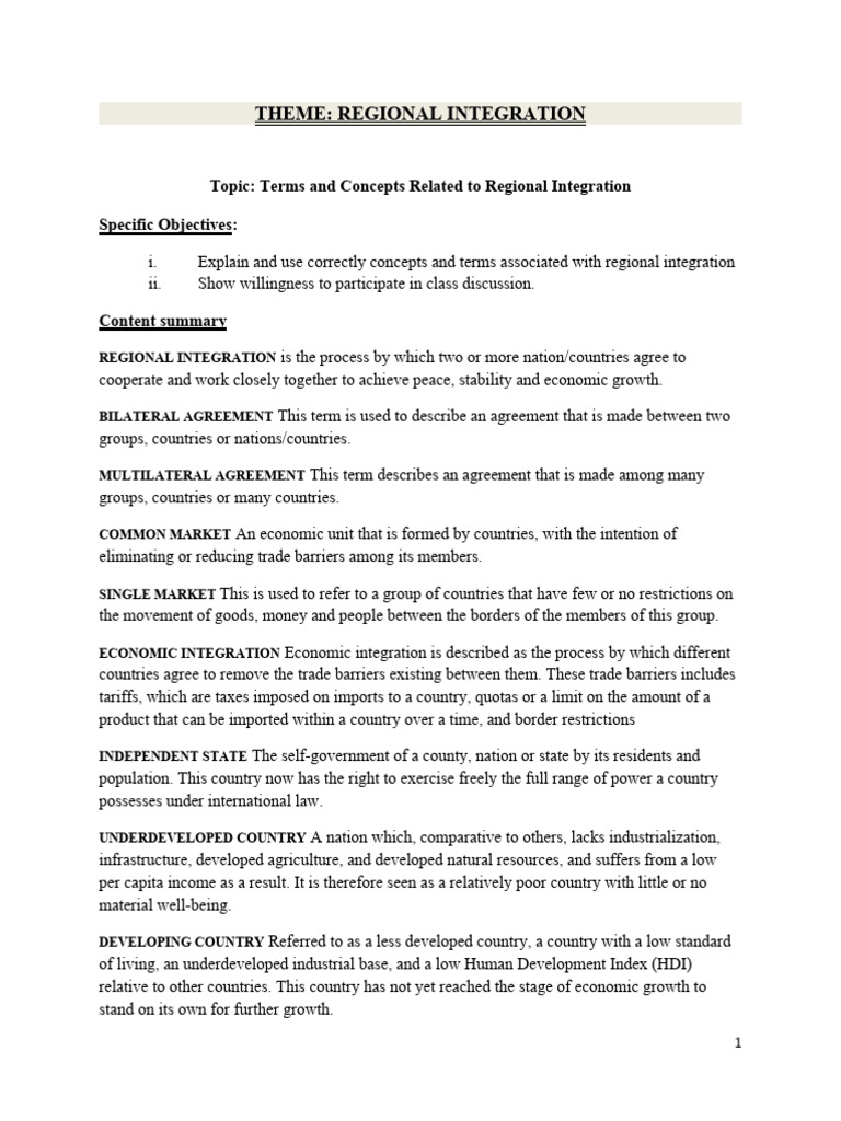 Regional Integration Handout | PDF | Economies | World Economy