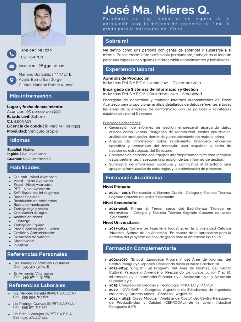 CV Corto 2024 - José Mieres | Descargar gratis PDF | Business | Economias