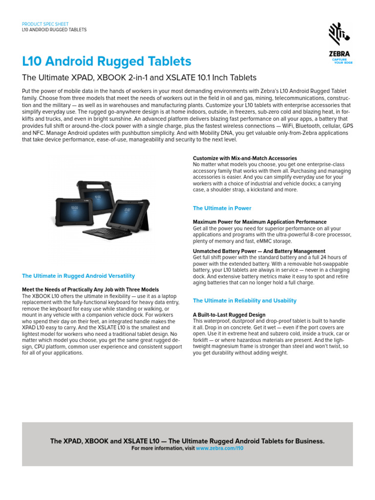 l10 Series Android Spec Sheet en Us | PDF | Android (Operating System) | Tablet Computer