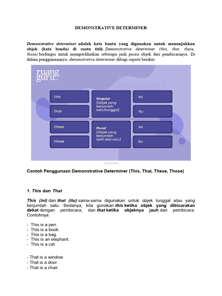 Demonstrative Determiner | PDF