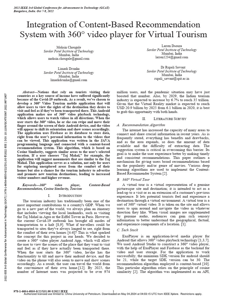 Integration of Content-Based Recommendation System With 360 Video ...