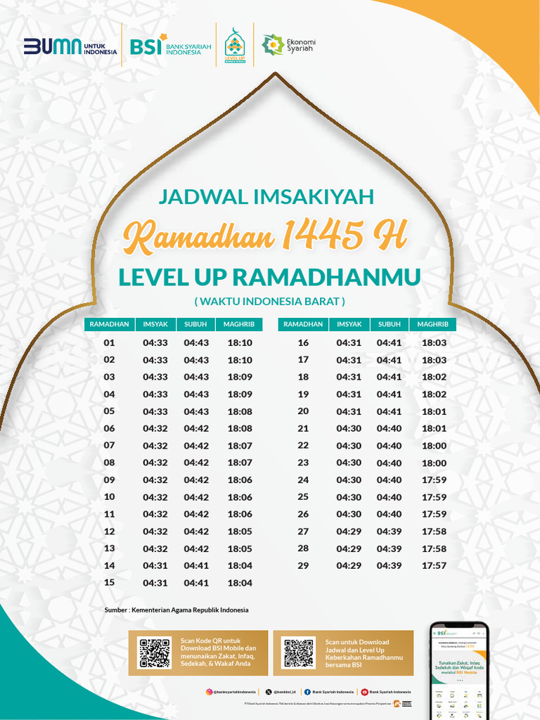 Jadwal Imsakiyah - BSI 2024 Fix | PDF