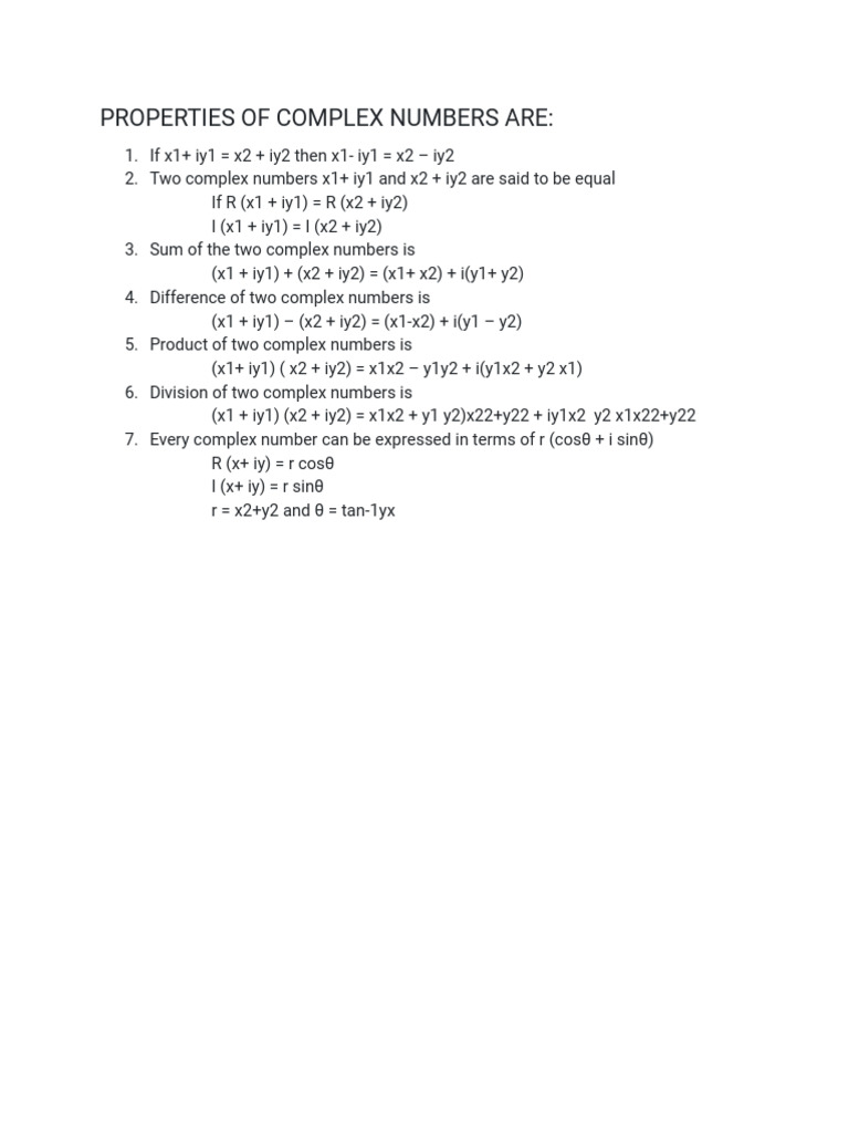 Properties and Operations of Complex Numbers | PDF