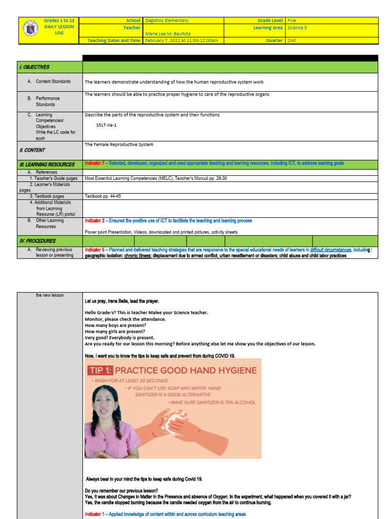 Malee DLL For COT Q2 WK 1 Science | PDF | Uterus | Ovary