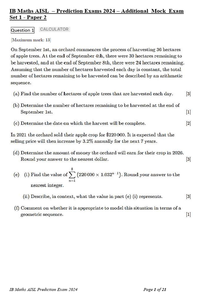 IB Maths AISL-Prediction Exams 2024-Additional Mock Exam Set 1-Paper 2-Q N A | PDF | Business