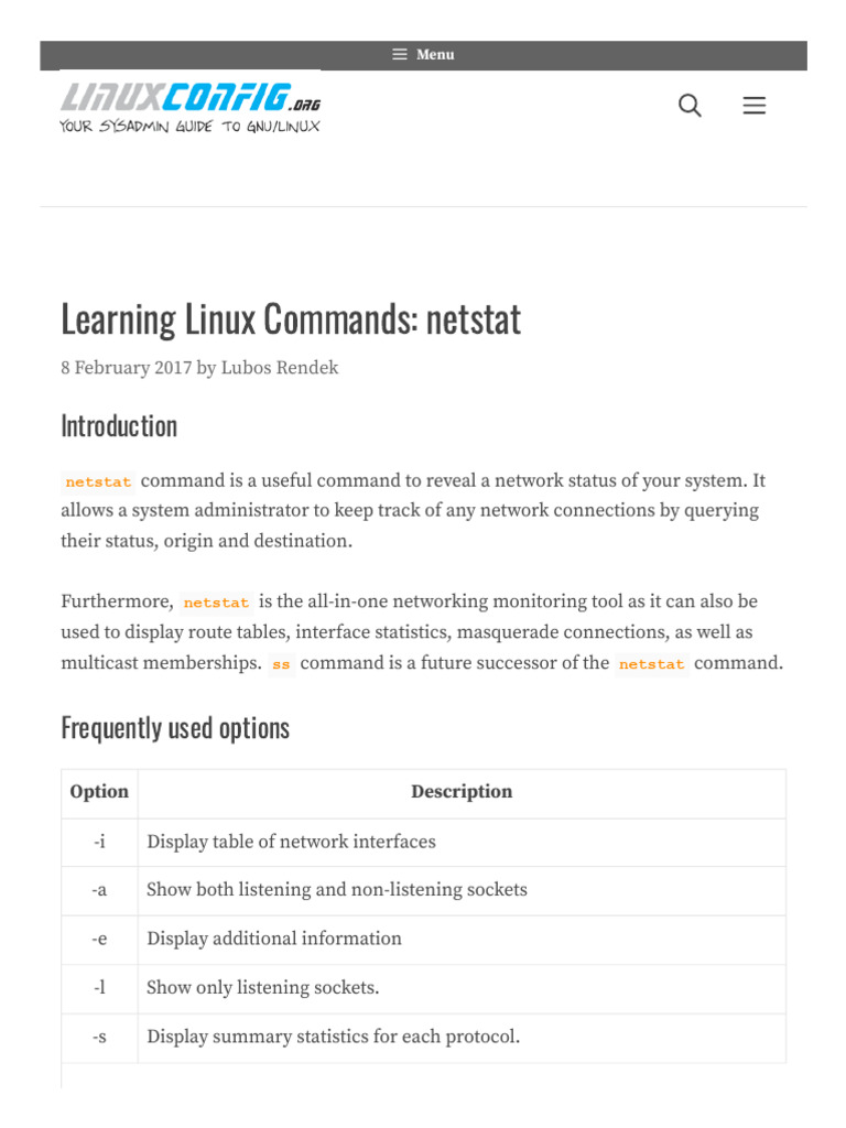 Learning Linux Commands - Netstat | PDF | Transmission Control Protocol | Network Socket