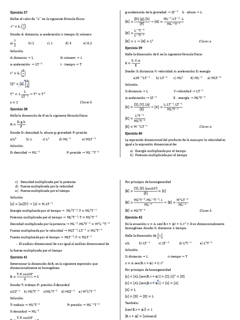 Ejercicios de Analisis dimensional | PDF | Física Aplicada e Interdisciplinaria | Mecanica clasica