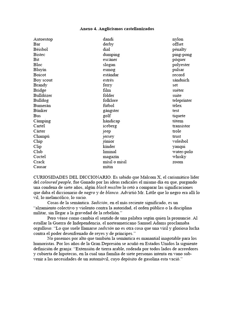 Anexo 4. Anglicismos Castellanizados | PDF