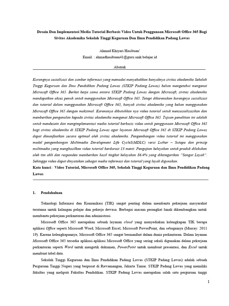 DESAIN DAN IMPLEMENTASI MEDIA TUTORIAL BERBASIS VIDEO UNTUK PENGGUNAAN MICROSOFT OFFICE 365 Bagi ...
