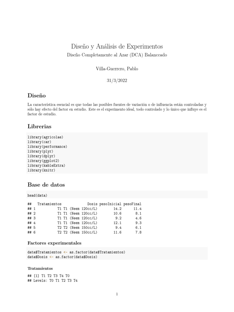 DCA Diseño Completamente-Al-Azar | PDF | Teoría estadística DCA Diseño Completamente-Al-Azar | PDF | Teoría estadística
