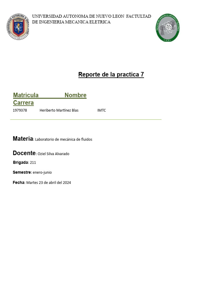 Reporte 7 Mec Fluidos | PDF | Presión | Líquidos
