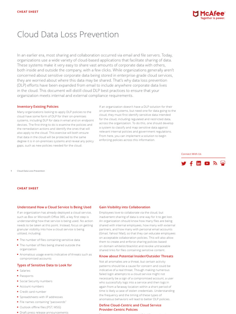 DLP CH Cloud Data Loss Prevention Cheat Sheet | PDF | Cloud Computing ...
