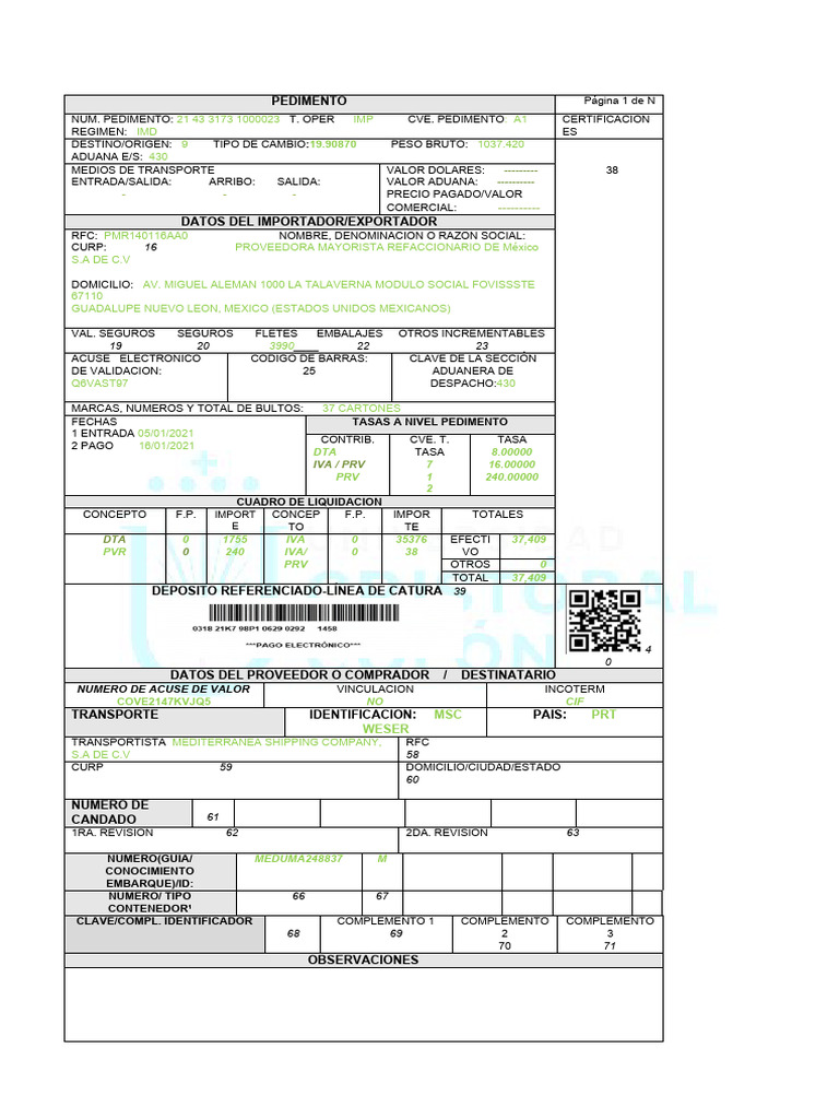 Ejemplo de Pedimento | PDF | El comercio internacional | Comercio