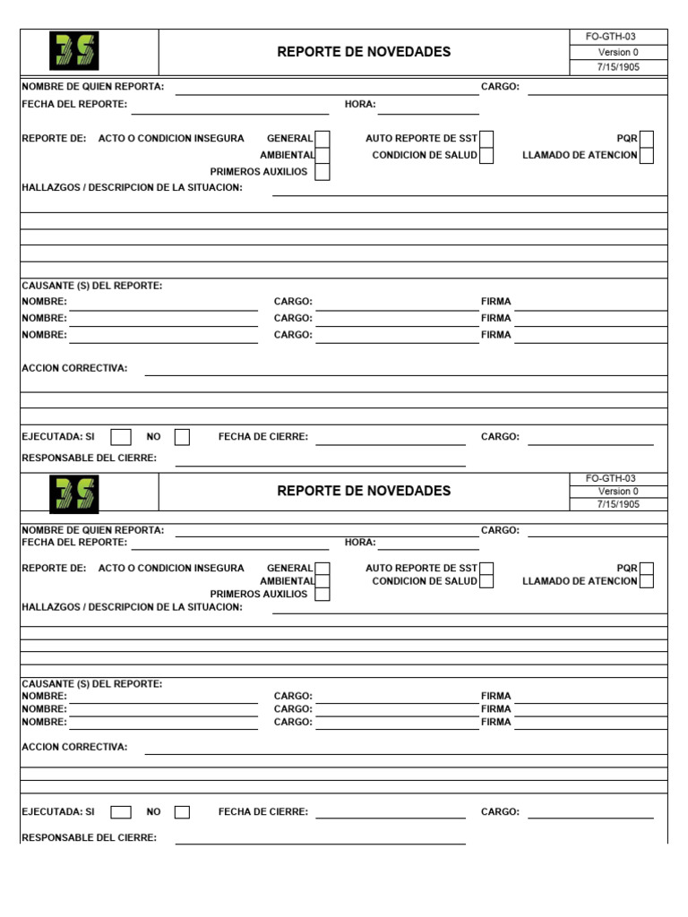 FO-GHT-03 Reporte de Novedades | PDF