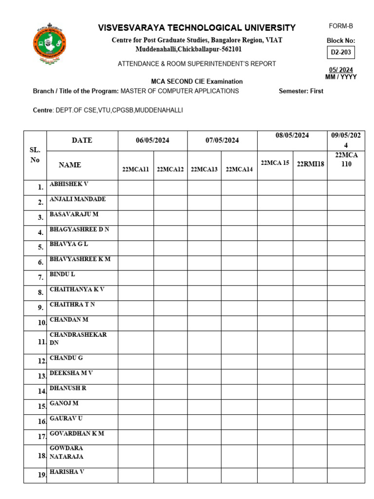 2ND Ia - B - Form - Formfirst Sem Mca 203 Room | PDF
