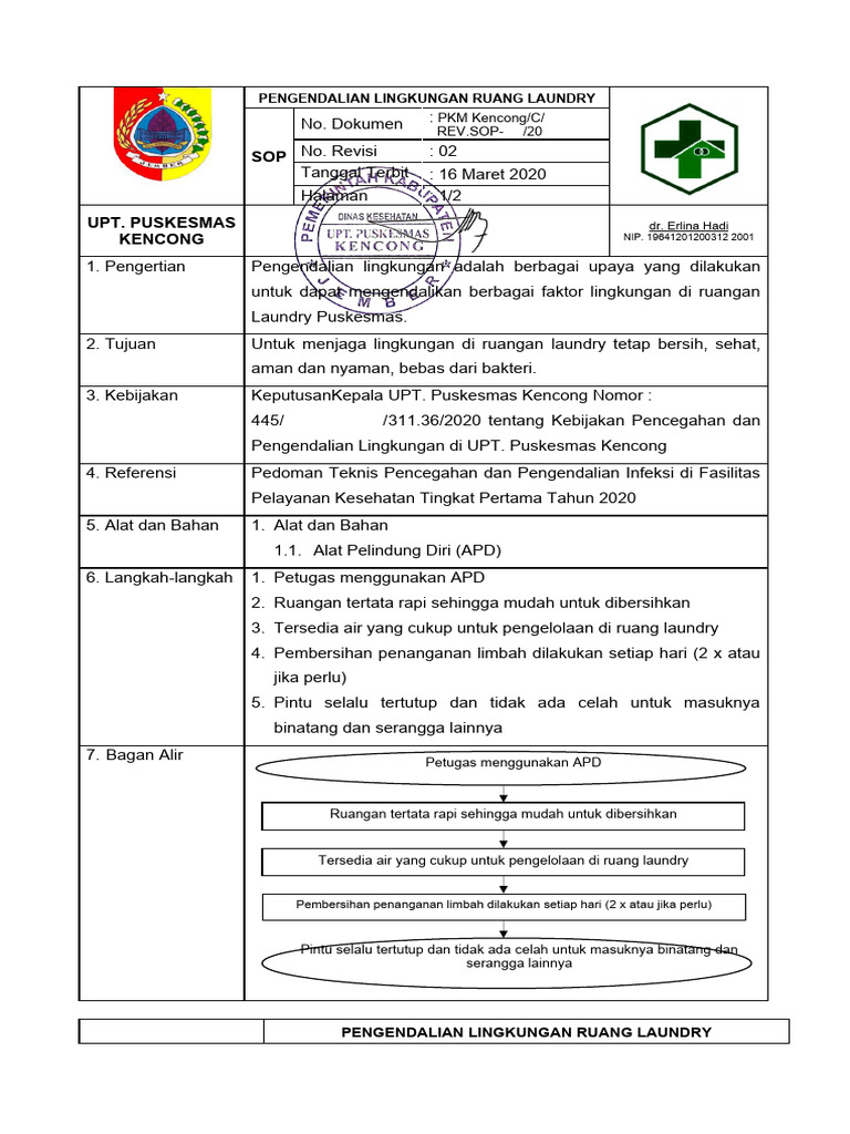 SOP Pengendalian Laundry Puskesmas | PDF