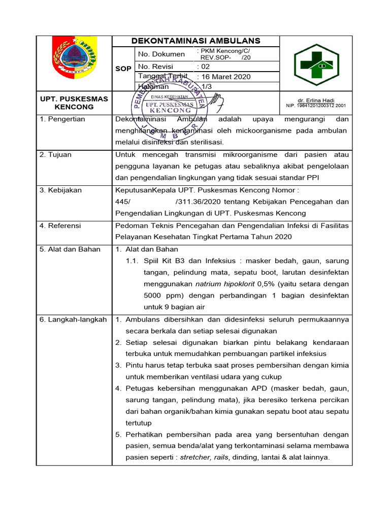 SOP Dekontaminasi Ambulans | PDF | Teknologi & Rekayasa