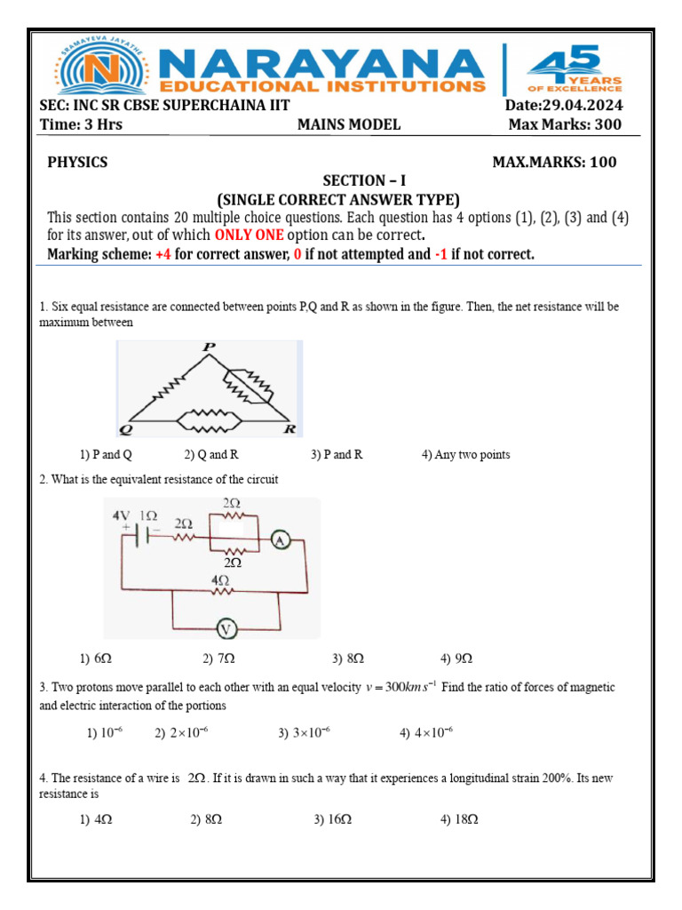 IIT Physics & Chemistry Model Paper | PDF | Electrical Resistance And Conductance | Electron