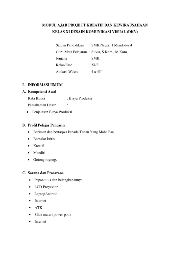 Modul Ajar Proyek Kreatif DKV XI | PDF