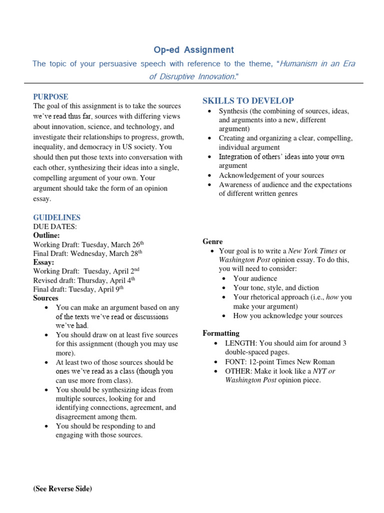 Bentley Op-Ed Assignment MMC Spring 2024 | PDF | Rhetoric | Essays