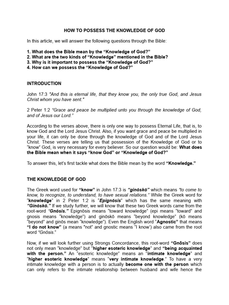 How To Possess The Knowledge of God | PDF | Gnosis | Adam And Eve