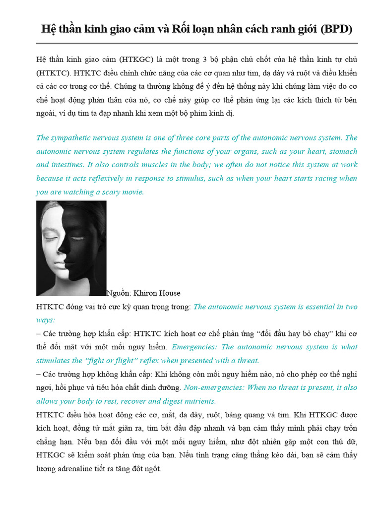 Hệ thần kinh giao cảm và Rối loạn nhân cách ranh giới (BPD) | PDF