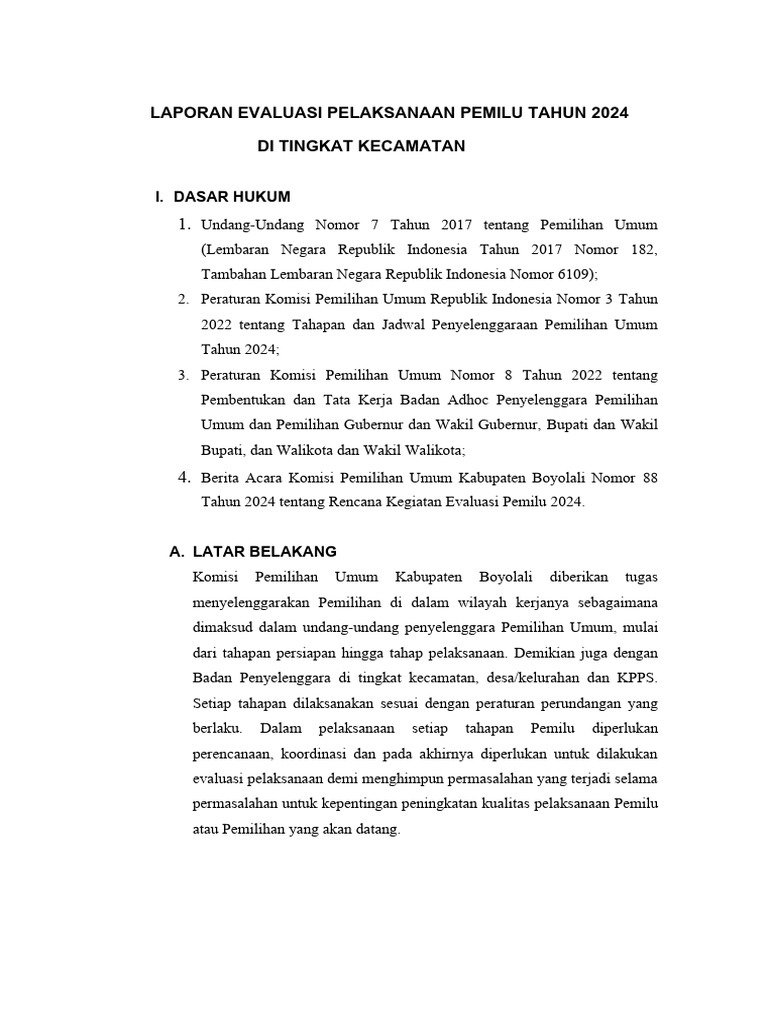Laporan Evaluasi Pelaksanaan PEMILU-PPK Andong | PDF