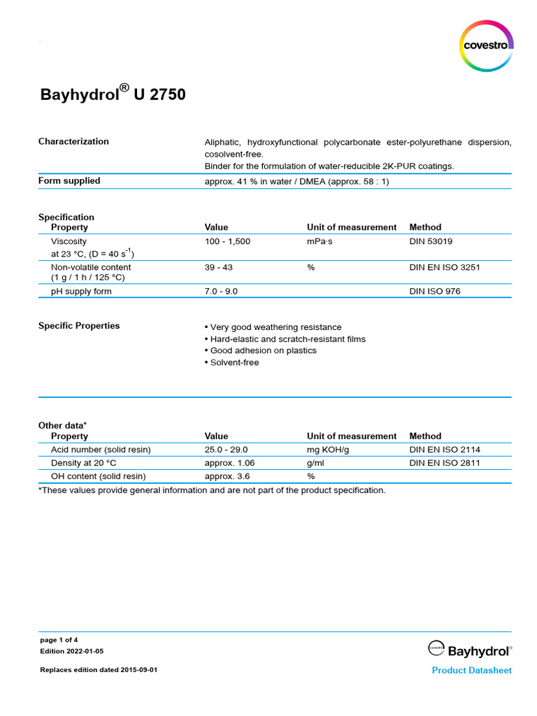 Bayhydrol U 2750 - en - 81910139 17908295 19996762 | PDF | Medical ...