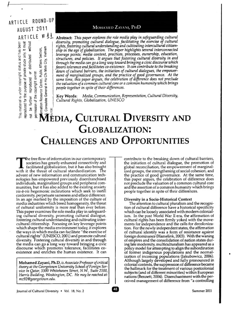 Media, Cultural Diversity and Globalization - Challenges and Opportunities | PDF
