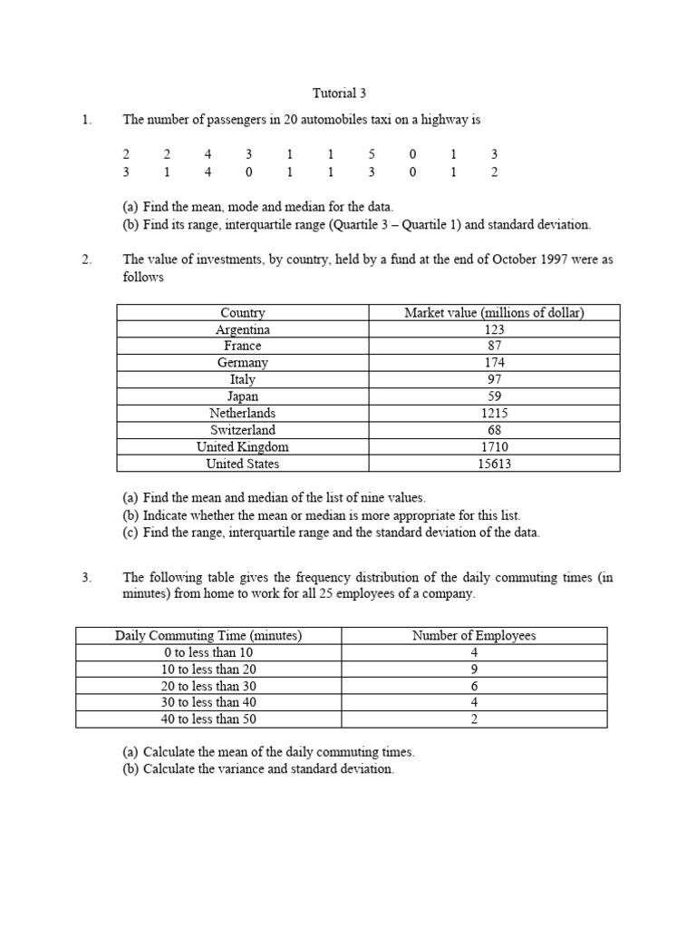 Tutorial 3 | PDF | Descriptive Statistics
