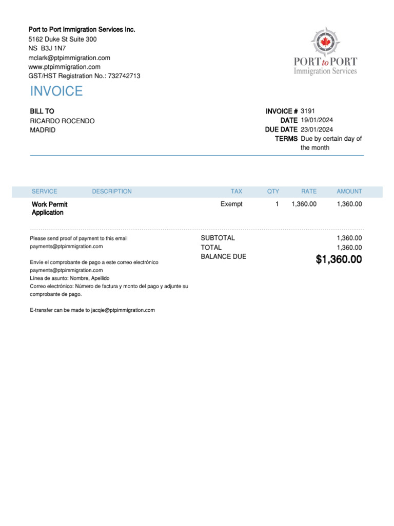 Invoice: 5162 Duke ST Suite 300 Ns B3J 1N7 GST/HST Registration No ...