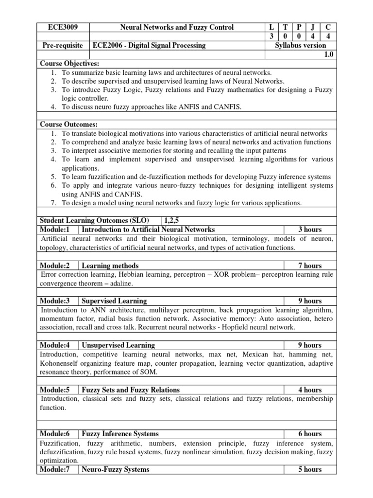 Neural Syllabus Pdf Fuzzy Logic Artificial Neural Network
