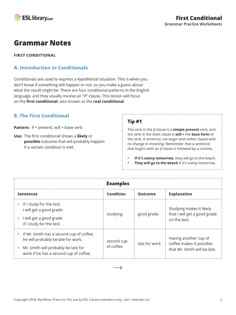 First Conditional | PDF | Sentence (Linguistics) | Syntax