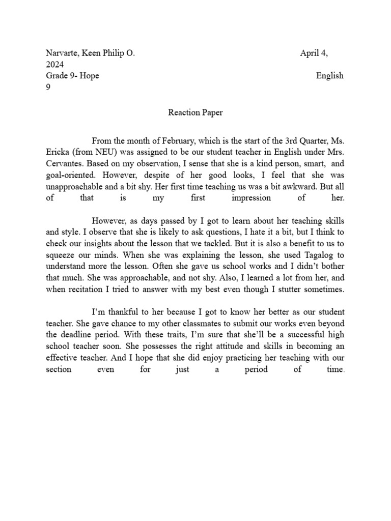 Reaction Paper | PDF