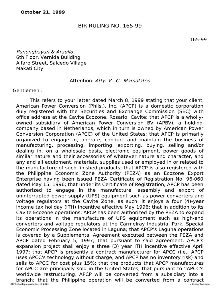 Bir Ruling No. 165-99 | PDF | Taxes | Value Added Tax