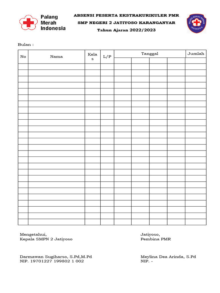 Absensi Peserta Ekstrakurikuler PMR | PDF
