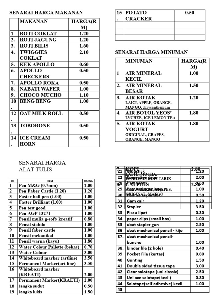 Senarai Harga Barang Koop | PDF | Conservation And Restoration ...